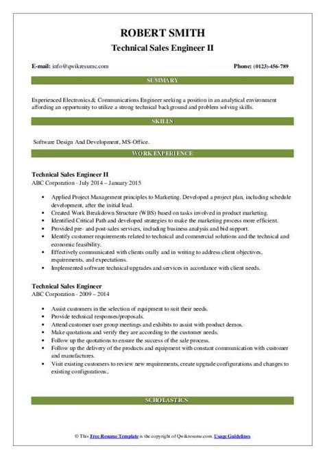 technical sales engineer resume samples qwikresume