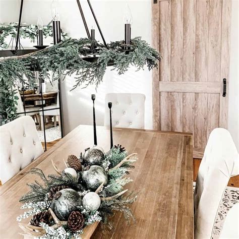 Dining Table Centerpiece With Silver Christmas Ornaments Soul And Lane