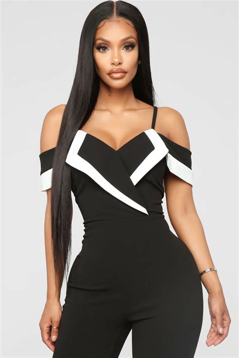 Isidora Off Shoulder Jumpsuit Black White Fashion Nova Jumpsuits