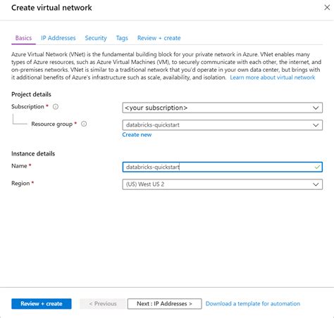 create an azure databricks workspace in your own virtual