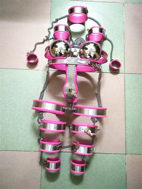 female stainless steel 9 piece sets chastity belt device collar bra arm