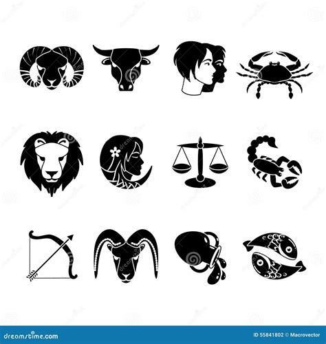 Zodiac Signs Icons Set Black Stock Vector Illustration Of Isolated