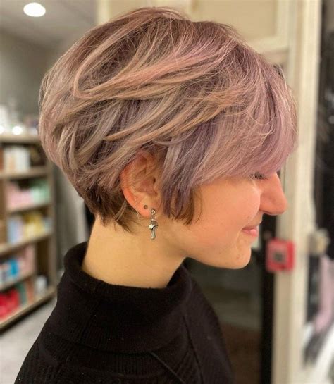 Pastel Pink Bixie With Natural Root Longer Pixie Haircut Pixie Bob