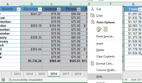 hiding columns and rows in excel office watch