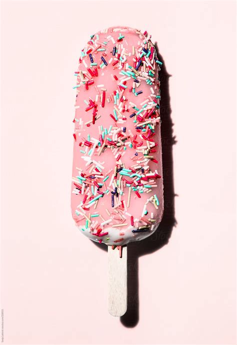 Pink Popsicle With Sprinkles On Pink Background By Sonja Lekovic Pink