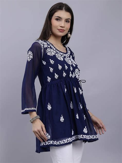 Seva Chikan Hand Embroidered Navy Blue Georgette Lucknowi Chikankari