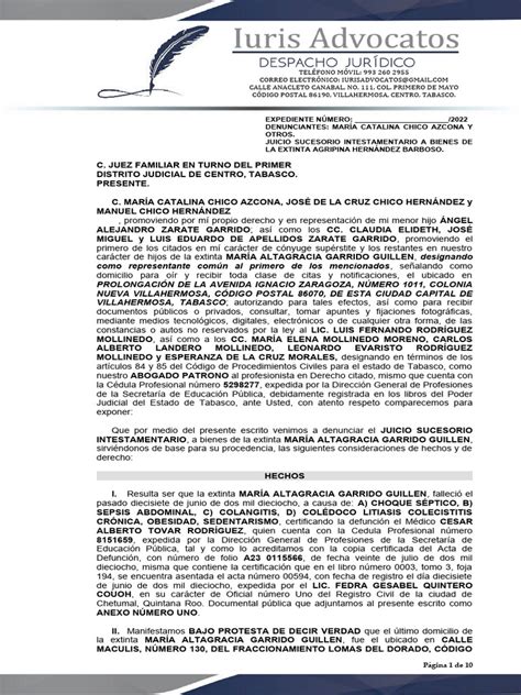 Denuncia Intestamentaria Pdf Certificado De Nacimiento Ciudad De