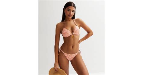 Orange Abstract Tassel Moulded Triangle Bikini Top New Look