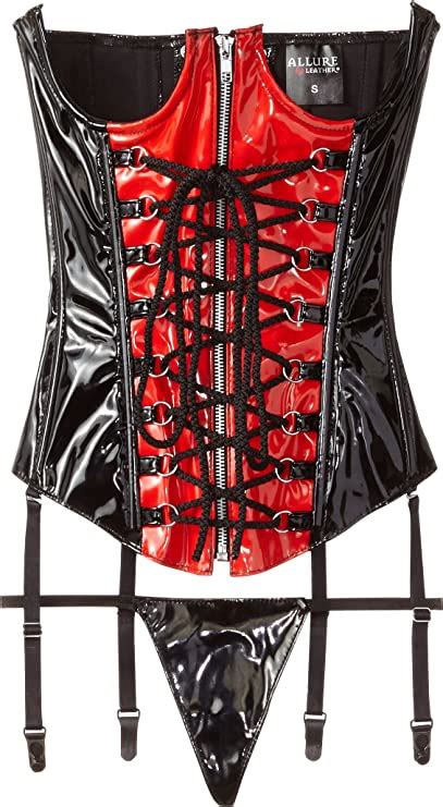 Allure Lingerie Womens Vinyl Cup Less Corset With G String