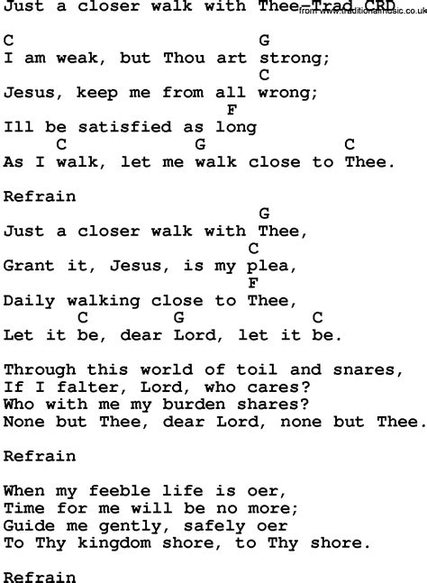 Gospel Song Just A Closer Walk With Thee Trad Lyrics And Chords