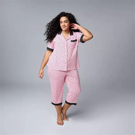 Plus Size Simply Vera Vera Wang Cozy Short Sleeve Notch Collar Pajama