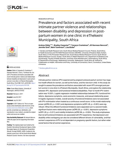 Pdf Prevalence And Factors Associated With Recent Intimate Partner
