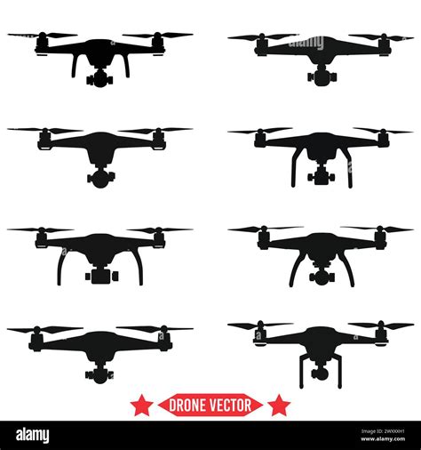 Up In The Air Sleek Drone Silhouette Set For Graphic Designers Stock