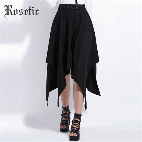 Rosetic Gothic Asymmetrical Skirt Black Women A Line Autumn Bottoms