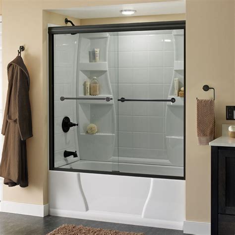 Delta Lyndall 60 In X 58 1 8 In Semi Frameless Sliding Bathtub Door
