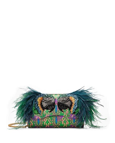 Gucci Broadway Brocade Clutch With Feather Embellishment