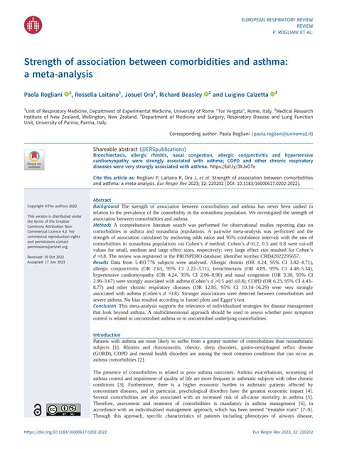 Pdf Strength Of Association Between Comorbidities And Asthma A Meta