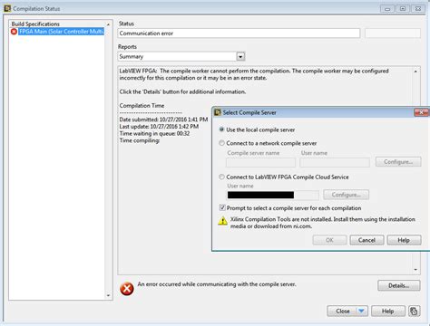 communication error when attempting to compile fpga ni community