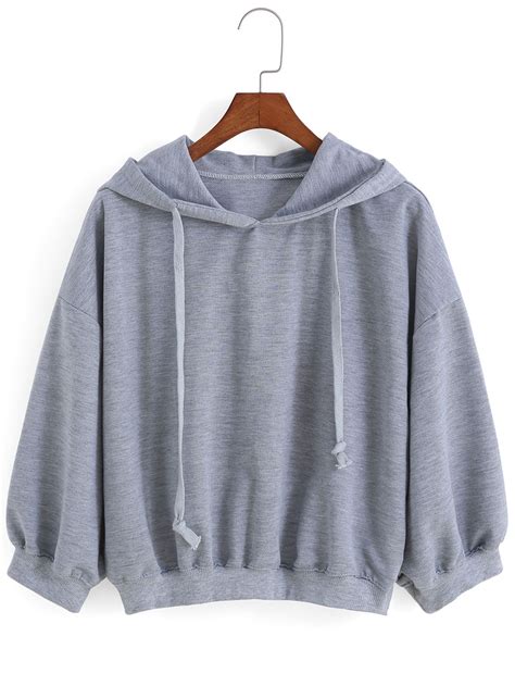 Shop Hooded Drawstring Loose Grey Sweatshirt Online Shein Offers