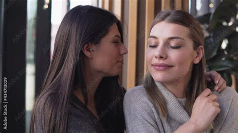 Beautiful Happy Young Gay Couple Having An Intimacy Moment At A Public