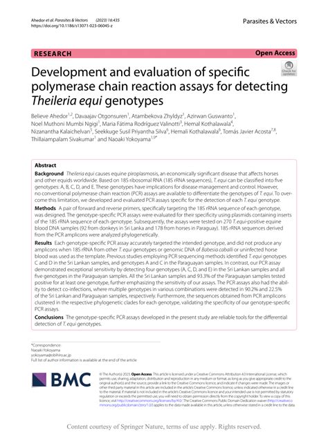 Pdf Development And Evaluation Of Specific Polymerase Chain Reaction