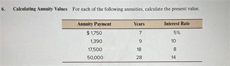 Solved Calculating Annuity Values For Each Of The Following