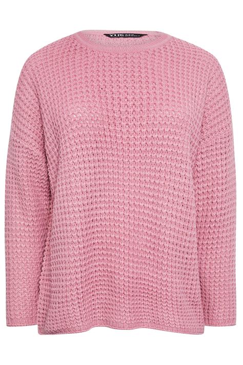 Yours Plus Size Pink Waffle Knit Jumper Yours Clothing