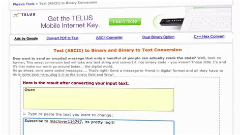 how to convert text to binary code youtube