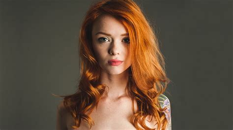 Hd Wallpaper Orange Haired Woman Girl Look Model Lips Tattoo Red