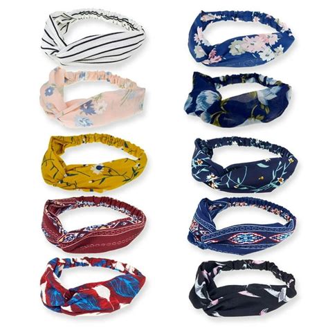 10 Pack Boho Headbands For Women Vintage Flower Printed Criss Cross