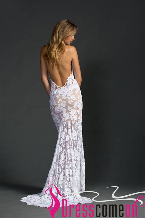 Beach Backless Wedding Dress Sexy Mermaid Lace White Open 22344 Hot