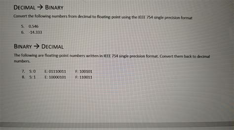 solved decimal → binary convert the following numbers from