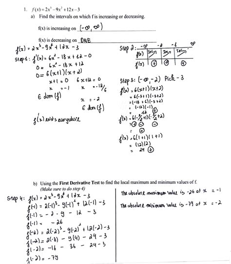 Solved 1 F X 2x3−9x2 12x−3 A Find The Intervals On Which