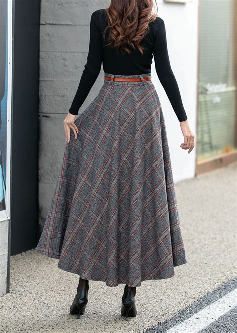 Long Wool Skirt Plaid Wool Skirt Womens Winter Skirt A Line Etsy