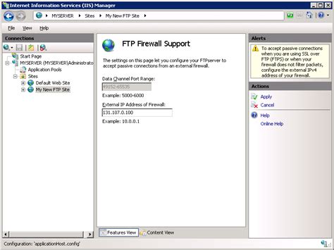 configuring ftp firewall settings in iis 7 microsoft docs