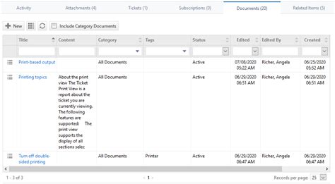 the documents table and accessory tab