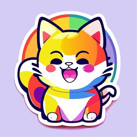 Premium Vector Sticker Happy Colorful Cat Kawaii Contour