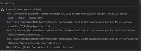 python blender attributeerror restrictcontext object has no