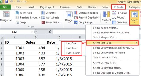how to select last cell with data in a row column in excel