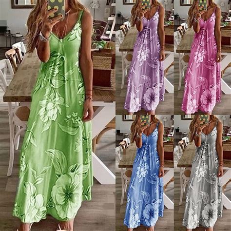 Women Ladies Boho Floral Maxi Dress Cocktail Party Summer Holiday Beach