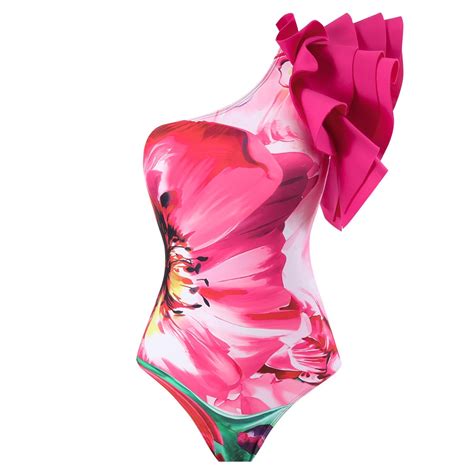 Alkepwun Sexy One Piece Swimsuit For Women Ruffle One Shoulder Bathing