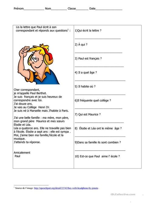 Paul Berthot Compréhension De Lecture Exercice Ce2 Fle