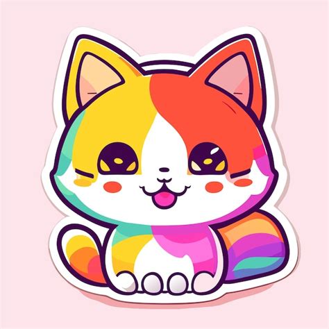 Premium Vector Sticker Happy Colorful Cat Kawaii Contour