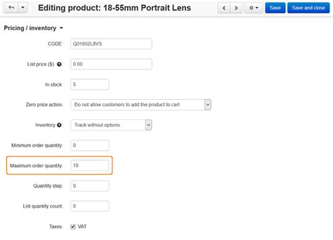 how to set up a maximum order quantity for a product — cs cart 4 6 x