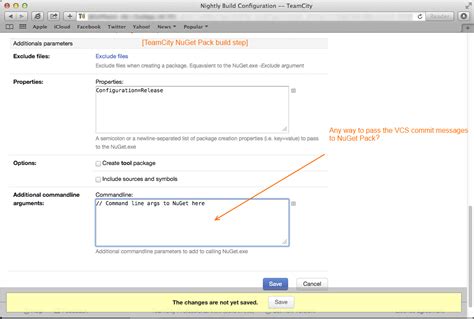 teamcity nuget pack include release notes in command line stack