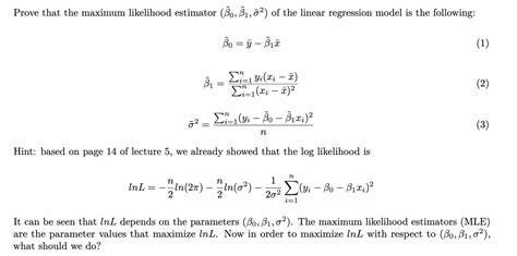 solved prove that the maximum likelihood estimator bo b1