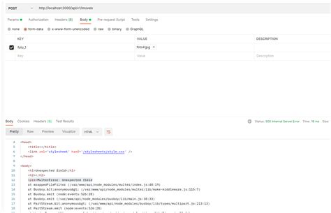 node js multererror unexpected field when posting a file stack