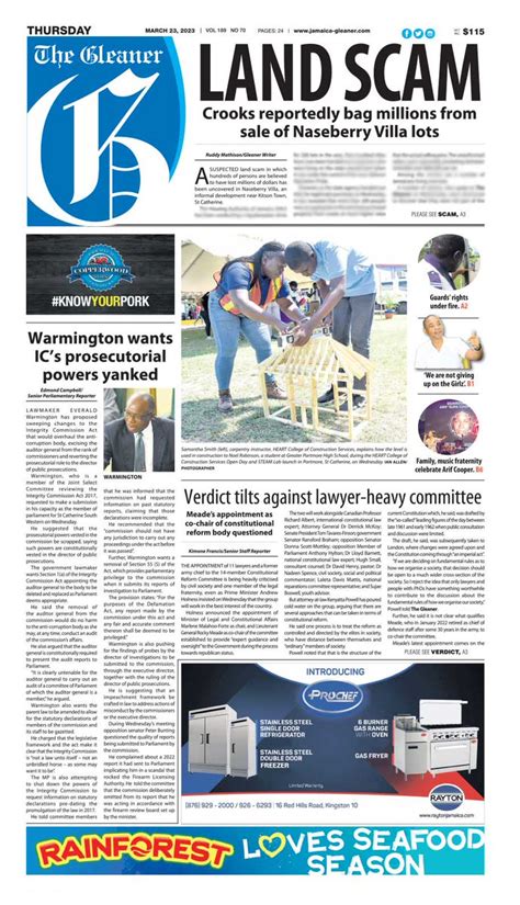 Jamaica Gleaner On Twitter Thursdays Front Page Of The Gleaner Pick