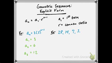 1 Minute Math Explicit Form Of Geometric Sequence Youtube