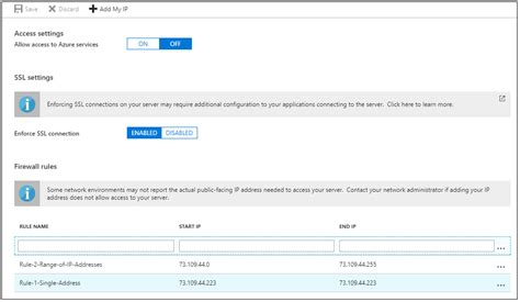 manage firewall rules azure portal azure database for
